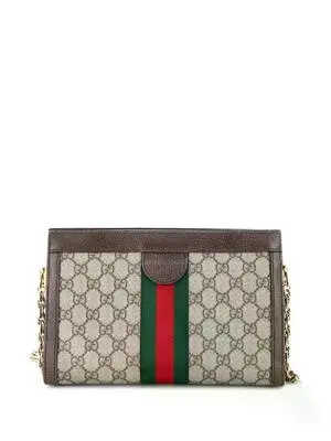 Gucci Ophidia Chain Shoulder Bag In Gg Coated Canvas - Brown