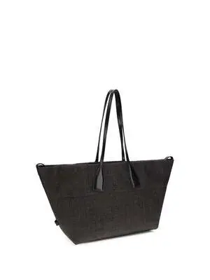 Balmain Track Shoulder Bag In Leather And Raffia