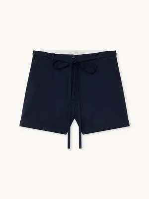 GWYN Arlo Relaxed Fit Belted Shorts With Cuffed Hems - Navy