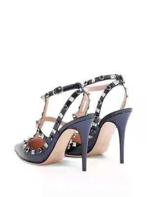 Valentino Garavani Rockstud Pumps In Laminated Nappa With Cabochon, 100mm Heel - Blue