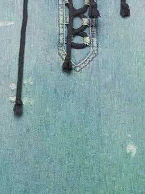 Saint Laurent Distressed Lace-up Denim Hoodie