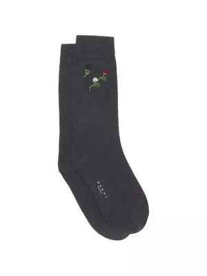 Marni Wool-cashmere Socks With Flower Embroidery - Grey