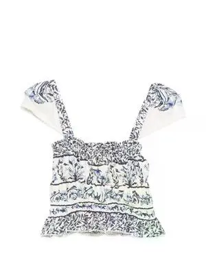 Farm Rio Floral-print Gathered Blouse