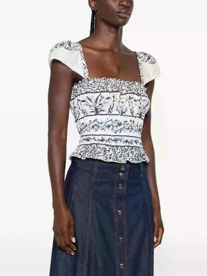Farm Rio Floral-print Gathered Blouse