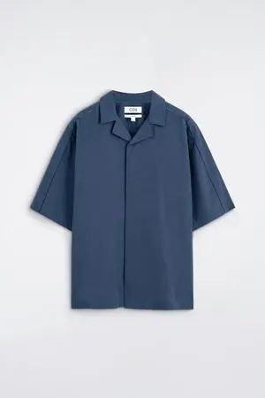 Cos Embroidered Camp-collar Pima Cotton Shirt - Navy