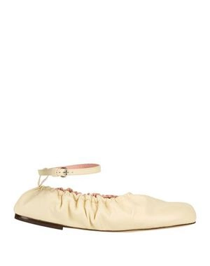 ODISSI Leather Ballet Flats With Ankle Strap - Yellow