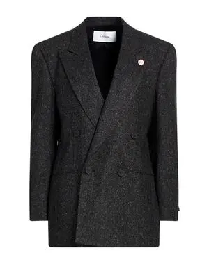LARDINI Double-breasted Blazer In Wool, Polyester, Acrylic, Silk, And Elastane - Black