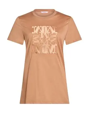 Max Mara Embroidered Logo Cotton T-shirt - Beige