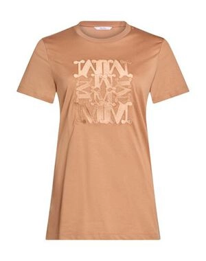 Max Mara Embroidered Logo Cotton T-shirt - Camel