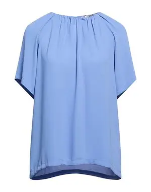 COMPAGNIA ITALIANA Viscose Crepe Short Sleeve Top - Light Blue