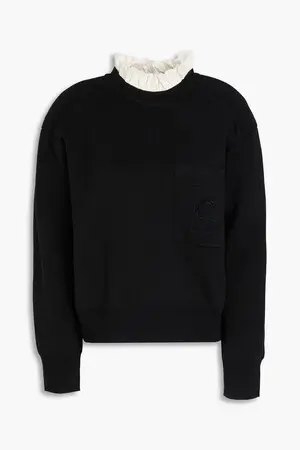 Sandro Ruffled Poplintrimmed Knitted Sweater