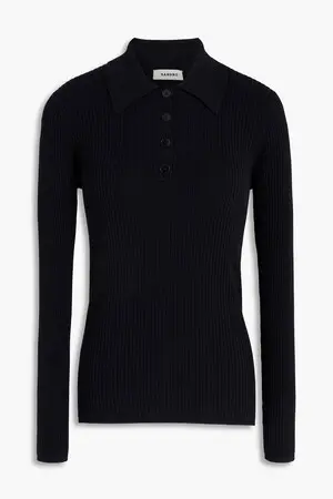 Sandro Ribbedknit Polo Shirt - Navy