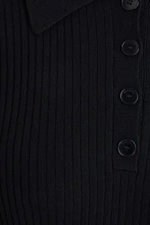 Sandro Ribbedknit Polo Shirt - Navy