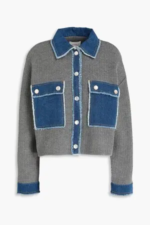 Sandro Denim Paneled Cable-knit Jacket