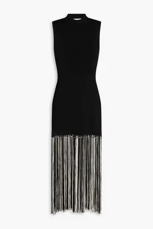 Sandro Fringed Stretch-knit Midi Dress - Black