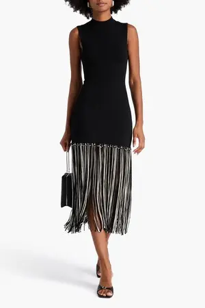 Sandro Fringed Stretch-knit Midi Dress