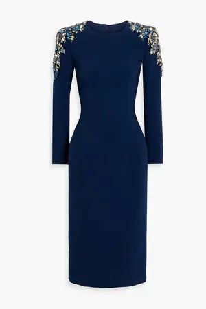 Jenny Packham Martini Drop Crystal Embellished Crepe Midi Dress - Navy