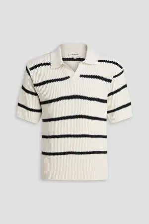 FRAME Striped Ribbed Cotton And Silkblend Polo Shirt