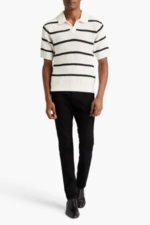 FRAME Striped Ribbed Cotton And Silkblend Polo Shirt