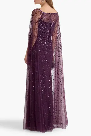 Jenny Packham Embellished Tulle Gown With Cape Effect