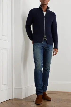 TOM FORD Slim-fit Ribbed Silk And Merino Wool-blend Cardigan
