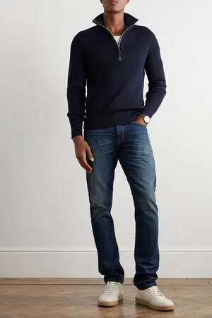 TOM FORD Slimfit Ribbed Silk And Woolblend Halfzip Sweater