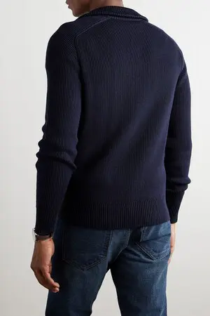 TOM FORD Slimfit Ribbed Silk And Woolblend Halfzip Sweater