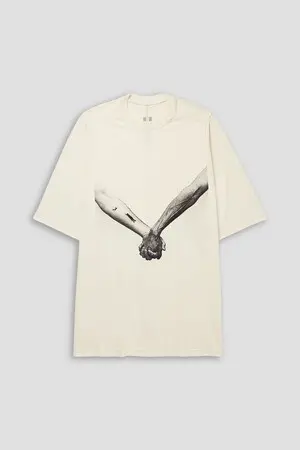 Rick Owens Oversized Logoprint Cottonjersey Tshirt - Cream
