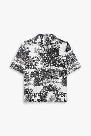 Acne Studios Sowen Oversized Campcollar Logoprint Twill Shirt - Black