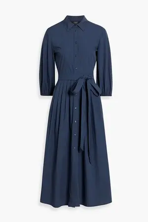 Max Mara Pleated Cottonpoplin Midi Shirt Dress - Navy