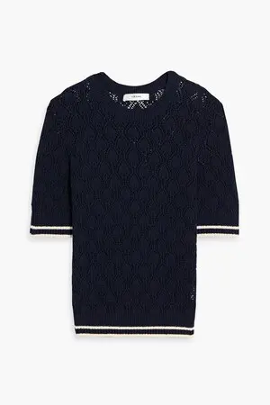 FRAME Rookie Crew Pointelleknit Cottonblend Sweater - Navy