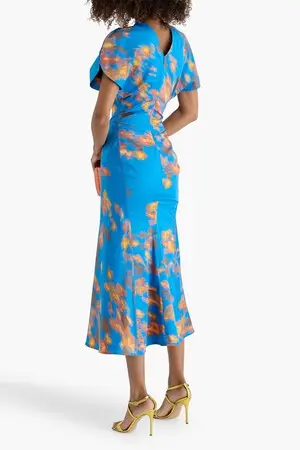 Victoria Beckham Gathered Printed Cottonpoplin Maxi Dress