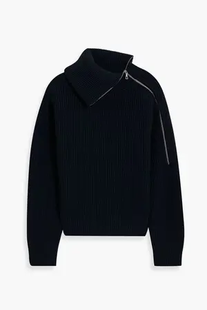 Dries Van Noten Ribbed Wool Zip-detailed Turtleneck Sweater - Black