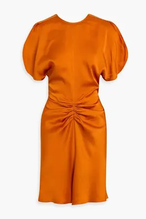 Victoria Beckham Ruched Satincrepe Mini Dress - Orange