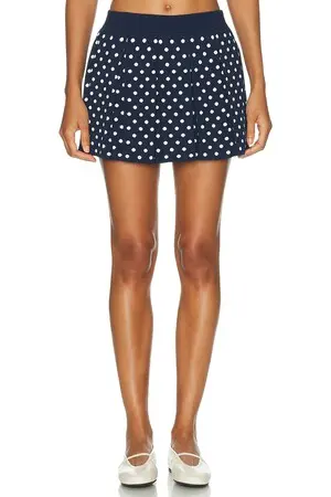 Sandy Liang Ermine Polka Dot Pleated Skirt - Navy Multi