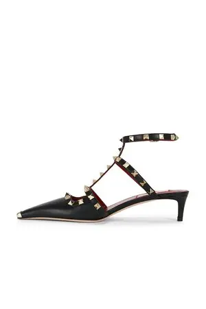Valentino Garavani Rockstud Ankle Strap Kitten Heel Pumps - Nero