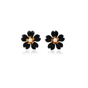 MILOU JEWELRY Buttercup Flower Earrings - Black