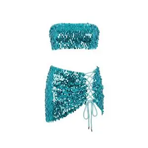 NUR KARAATA Royal Palm Sequin Embellished Two-piece Set