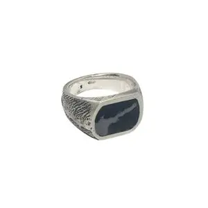 TG-JEWELLERY BY TAMARA GERVASIO Sterling Silver Signet Ring With Enamel Inlay - Silver/black/grey