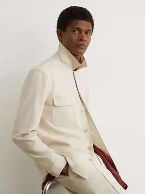 REISS Peshi Twin-pocket Button-through Overshirt - Stone