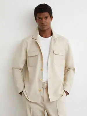 REISS Peshi Twin-pocket Button-through Overshirt - Stone