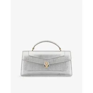 BVLGARI Serpenti Forever Elongated Metallic-leather Top-handle Bag - Silver