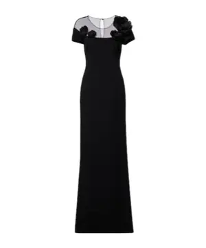 SAFIYAA LONDON Noah Floral-appliqué Crêpe Gown - Black