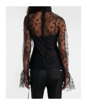 Blumarine Sheer Lace Ruffled Blouse