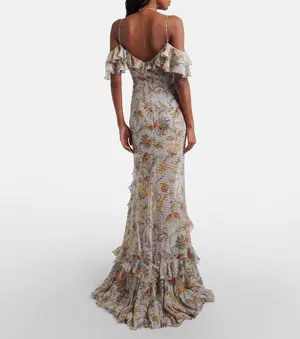 Etro Floral Polka-dot Ruffled Silk-blend Maxi Dress