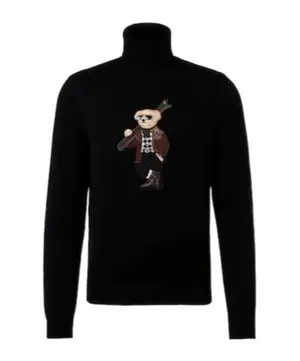 Ralph Lauren Embroidered Cashmere Turtleneck Sweater - Black