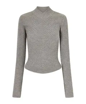 Victoria Beckham Georgia Ribbed Merino Wool Sweater - Grey