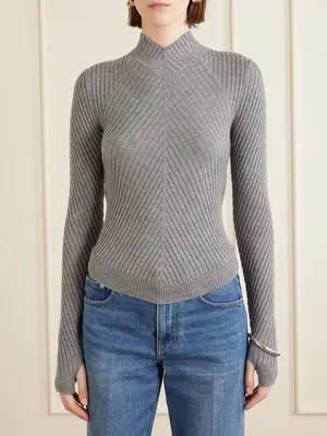 Victoria Beckham Georgia Ribbed Merino Wool Sweater - Grey