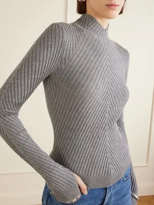 Victoria Beckham Georgia Ribbed Merino Wool Sweater - Grey