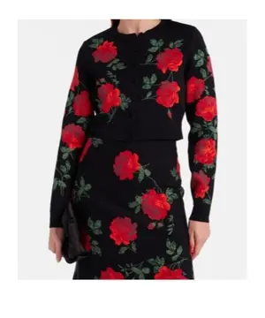 Carolina Herrera Floral Cropped Jacquard Cardigan